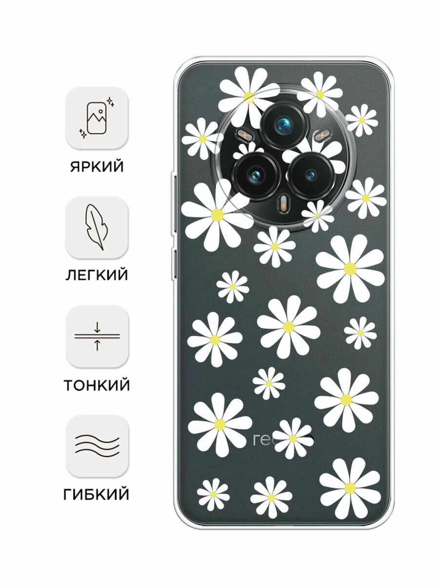 Чехол на Realme 14 Pro / Реалми 14 Про с принтом "Большие ромашки", прозрачный — фото 1