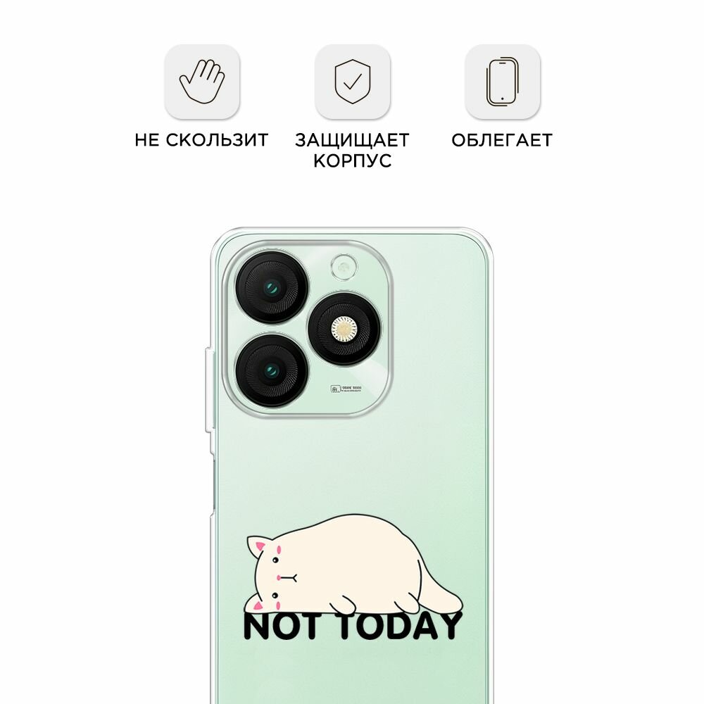Чехол на Itel A50 / Ител А50 с принтом "Cat not today", прозрачный — фото 1