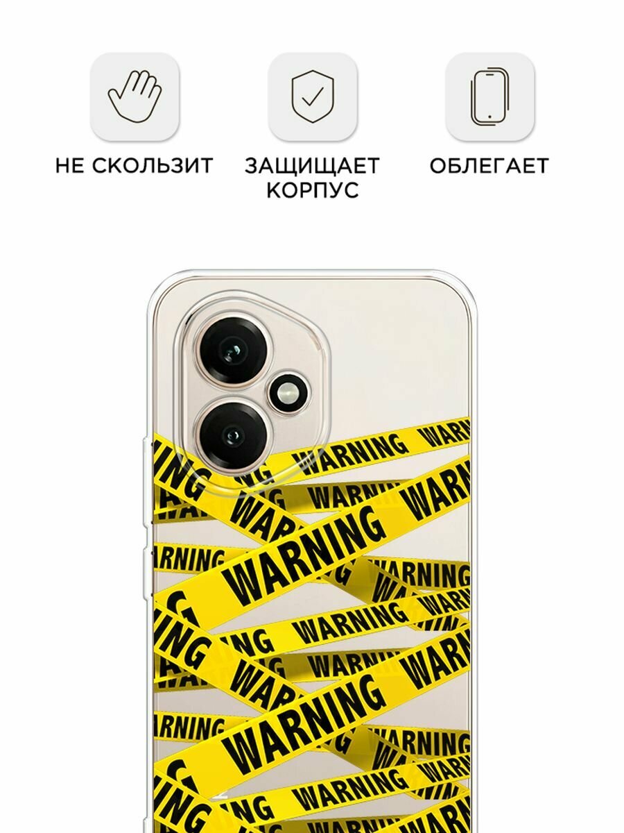 Чехол на Honor 400 / Хонор 400 с принтом "Warning!", прозрачный — фото 1