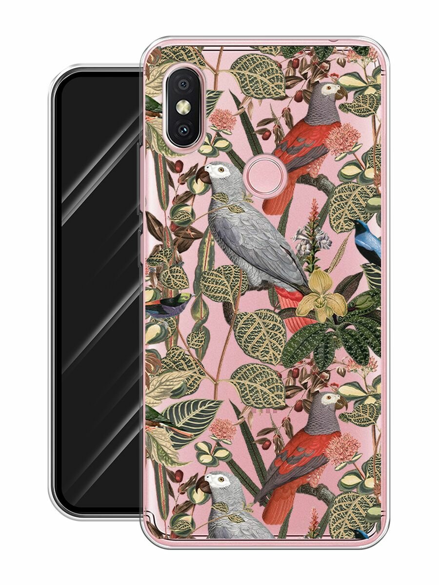 Чехол на Xiaomi Redmi S2 (Redmi Y2) / Сяоми Редми С2 (Редми Y2) с принтом "Tropical pattern", прозрачный — фото 1