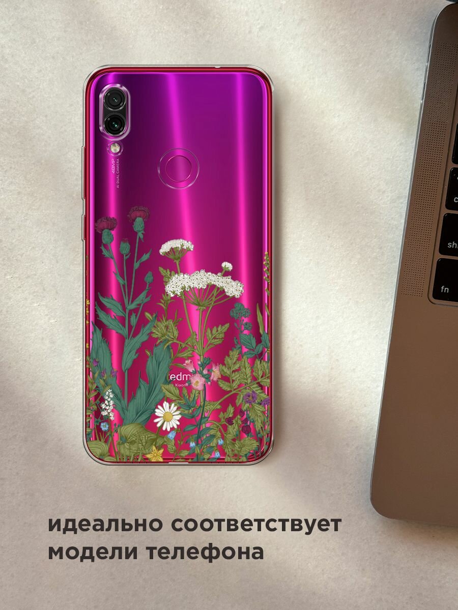 Чехол на Xiaomi Redmi Note 7 / Сяоми Редми Нот 7 с принтом "Дикие полевые цветы", прозрачный — фото 1