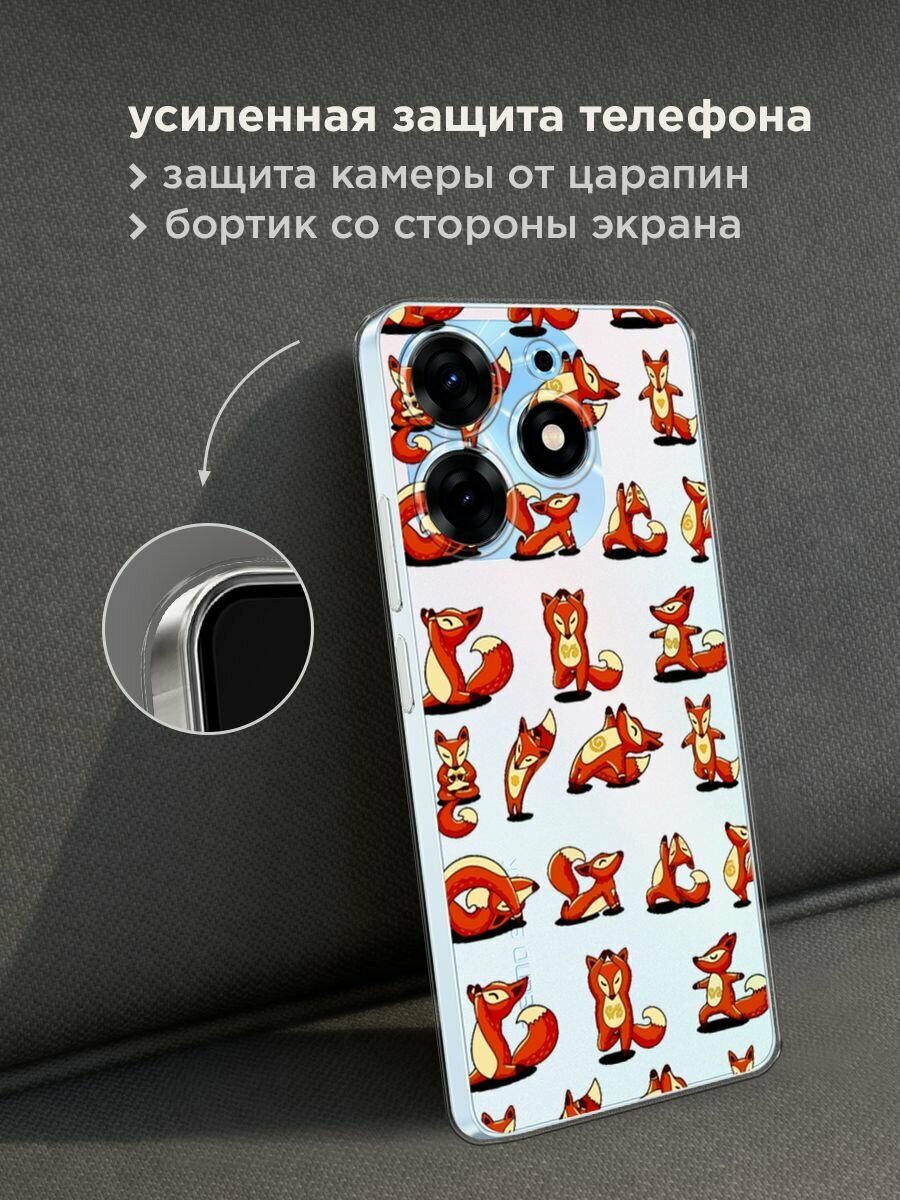 Чехол на Tecno Spark 10 Pro / Текно Спарк 10 Про с принтом "Йога для лисы", прозрачный — фото 1