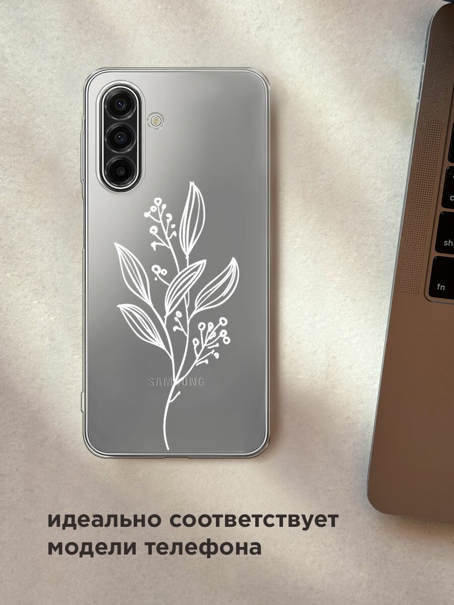 Чехол на Samsung Galaxy A17/A18 / Самсунг А17/А18 с принтом "Ветка с листочками и цветами", прозрачный — фото 1