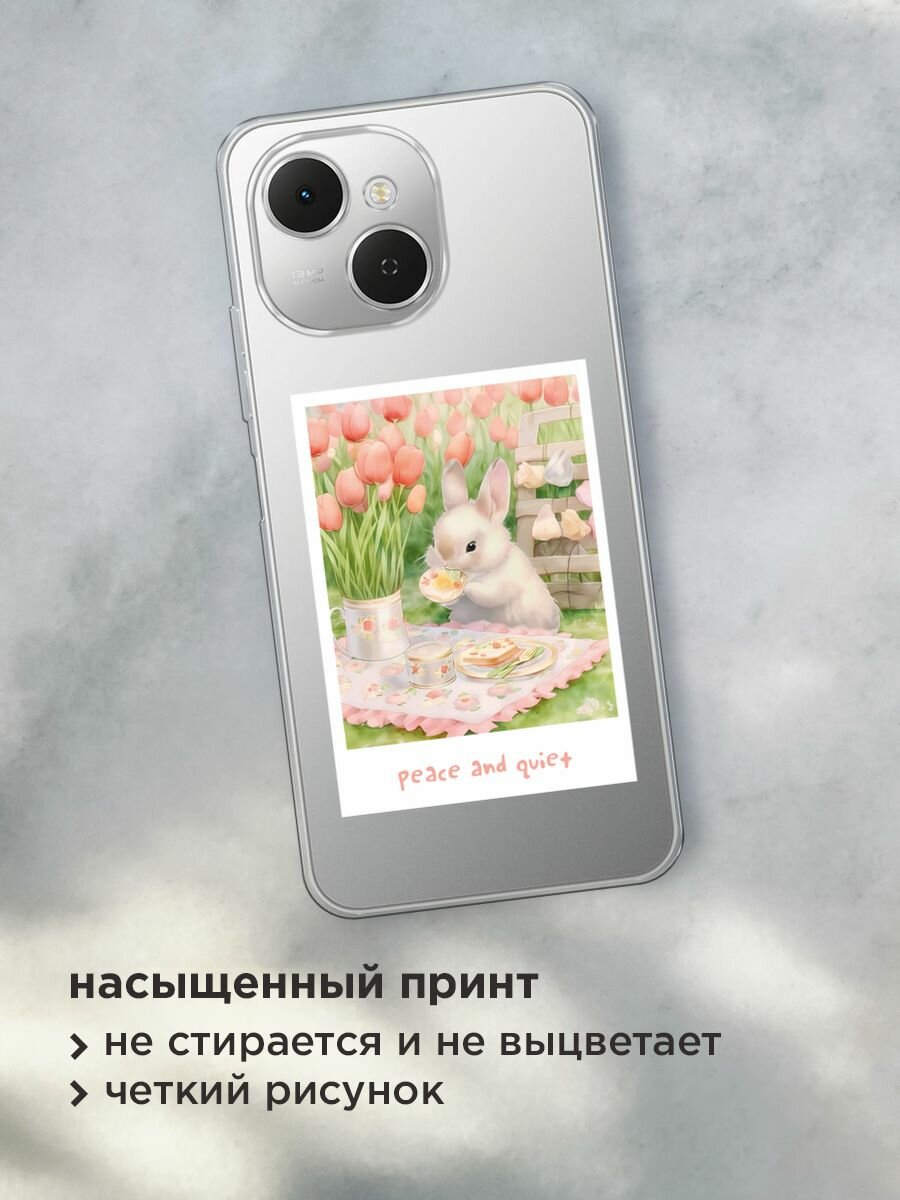 Чехол на Tecno Spark 40C / Текно Спарк 40C с принтом "Кролик на пикнике", прозрачный — фото 1
