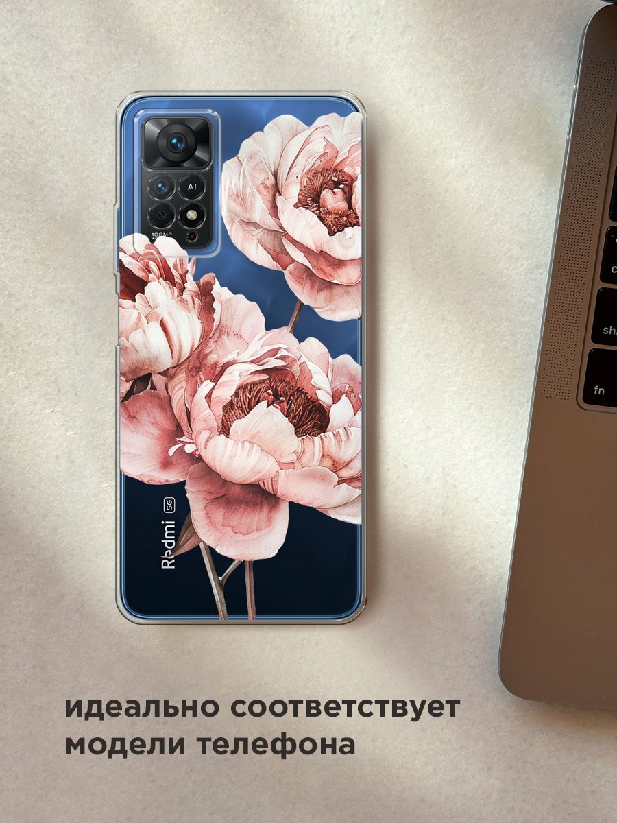 Чехол на Xiaomi Redmi Note 11E Pro / Сяоми Редми Нот 11E Pro Про с принтом "Акварельные бутоны", прозрачный — фото 1