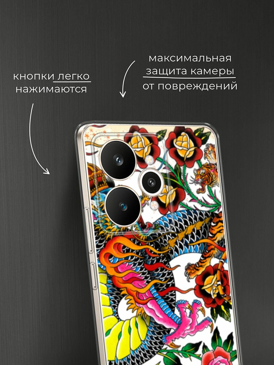 Силиконовый чехол на Realme 15 / Реалми 15 с принтом "Дракон в цветах" — фото 1
