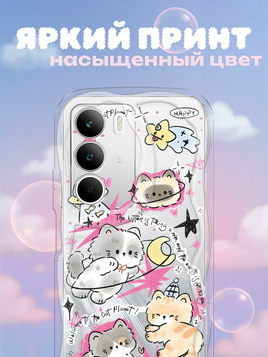 Чехол на Realme C71/P3 Lite 4G / Реалми С71/P3 Лайт 4G/P3 Лайт 4G с принтом "Космокотики", прозрачный — фото 1