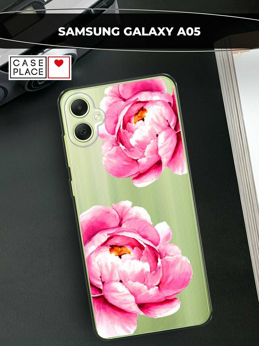 Чехол на Samsung Galaxy A05 / Самсунг Галакси A05 с принтом "Open peonies", прозрачный