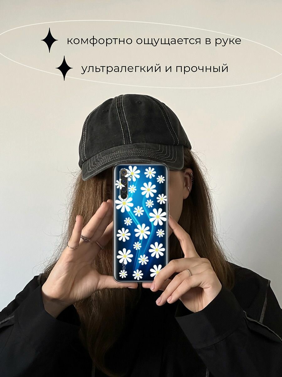Чехол на Realme 6 Pro / Реалми 6 Про с принтом "Большие ромашки", прозрачный — фото 1