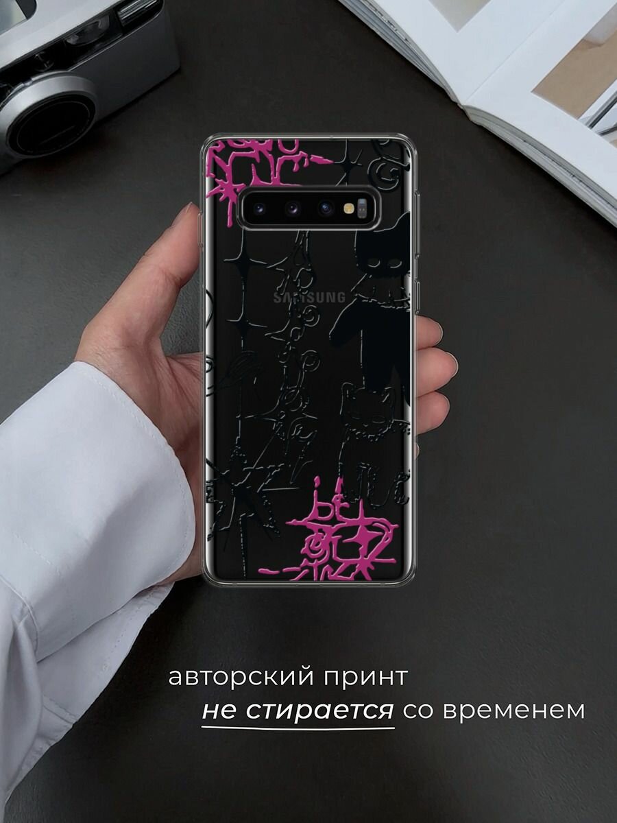 Чехол на Samsung Galaxy S10 + / Самсунг Галакси S10 Плюс с принтом "Готические котики" — фото 1