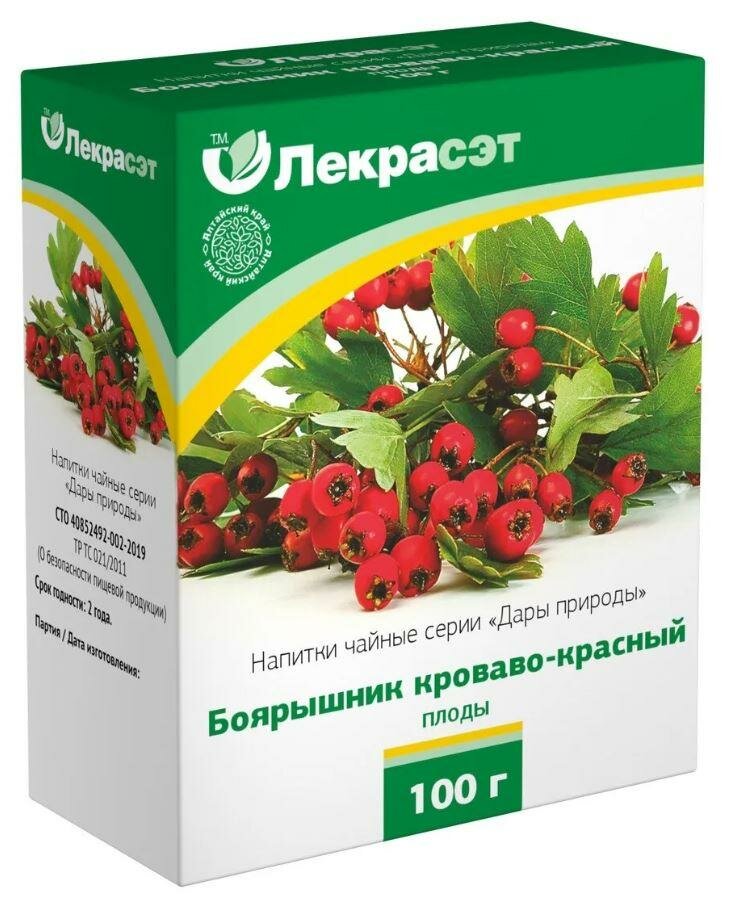 Чайный напиток Лекра-СЭТ боярышник кроваво-красный, плоды, 100 г