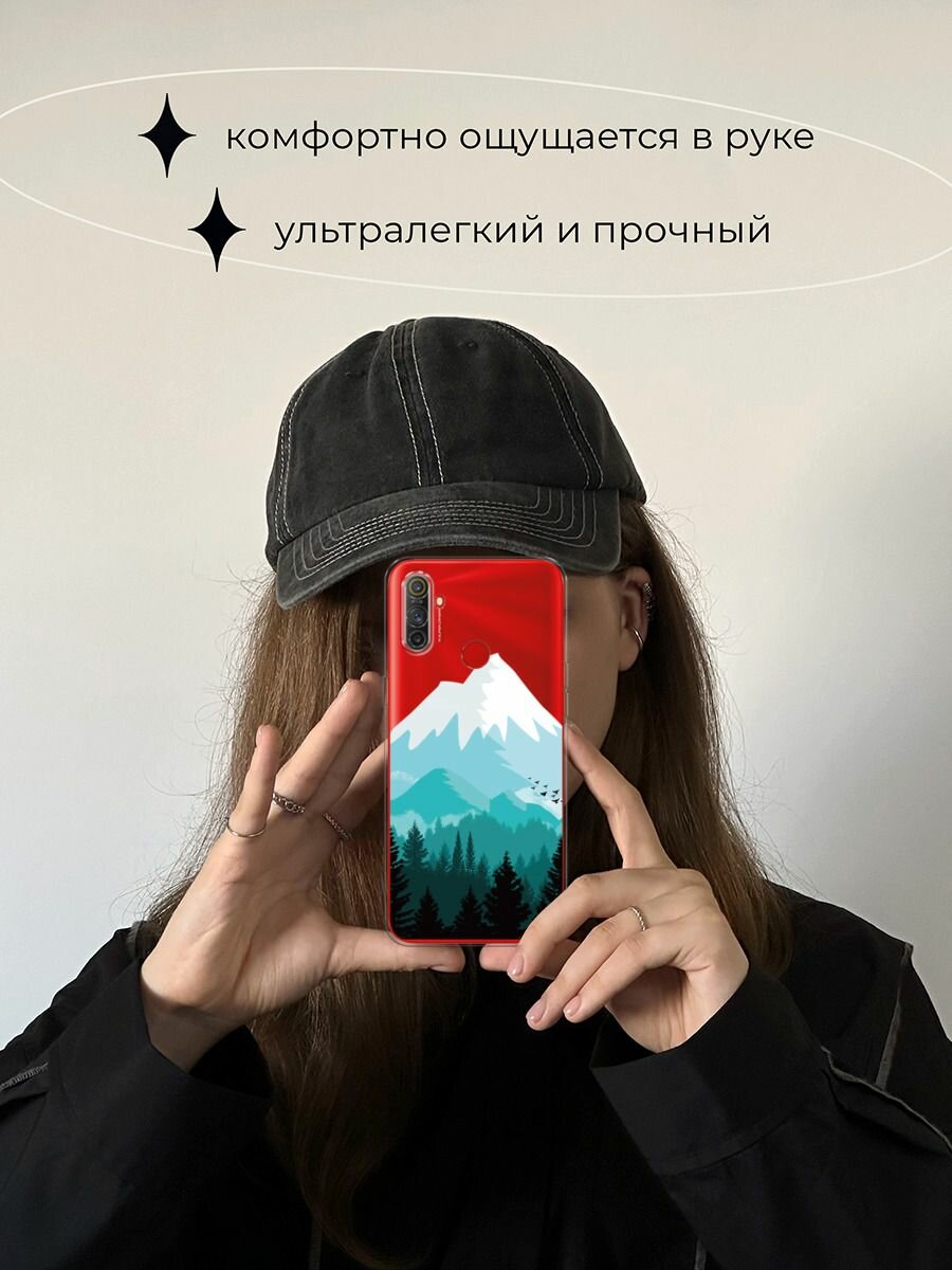 Чехол на Realme C3 / Реалми C3 с принтом "Синяя снежная гора", прозрачный — фото 1