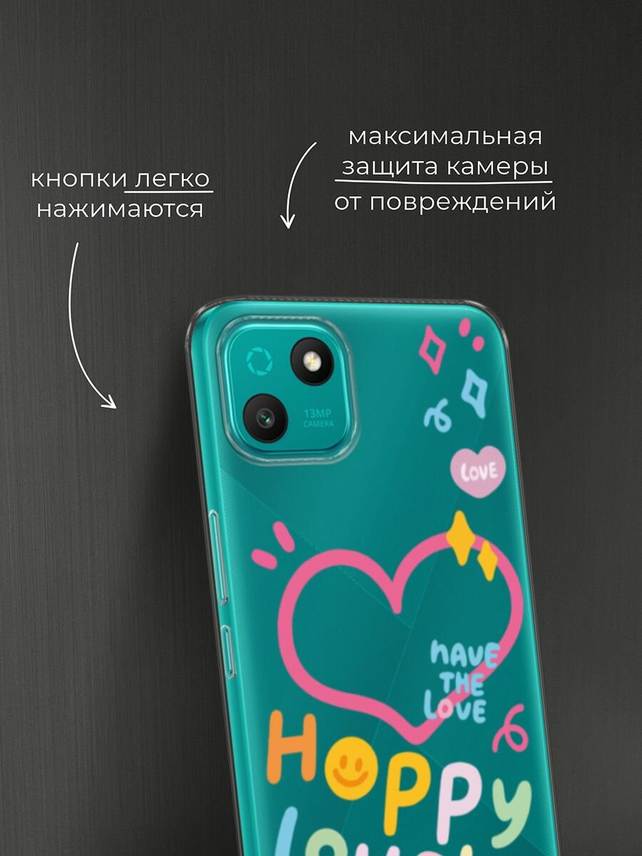 Чехол на Wiko T10 / Вико Т10 с принтом "Happy lovely", прозрачный — фото 1