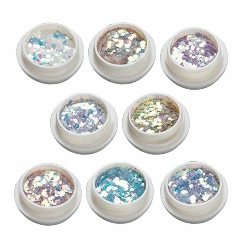 8 огненных лаков, окрашенных золотой пудрой, паста-блестки Fairy Pupil glitter, коробок