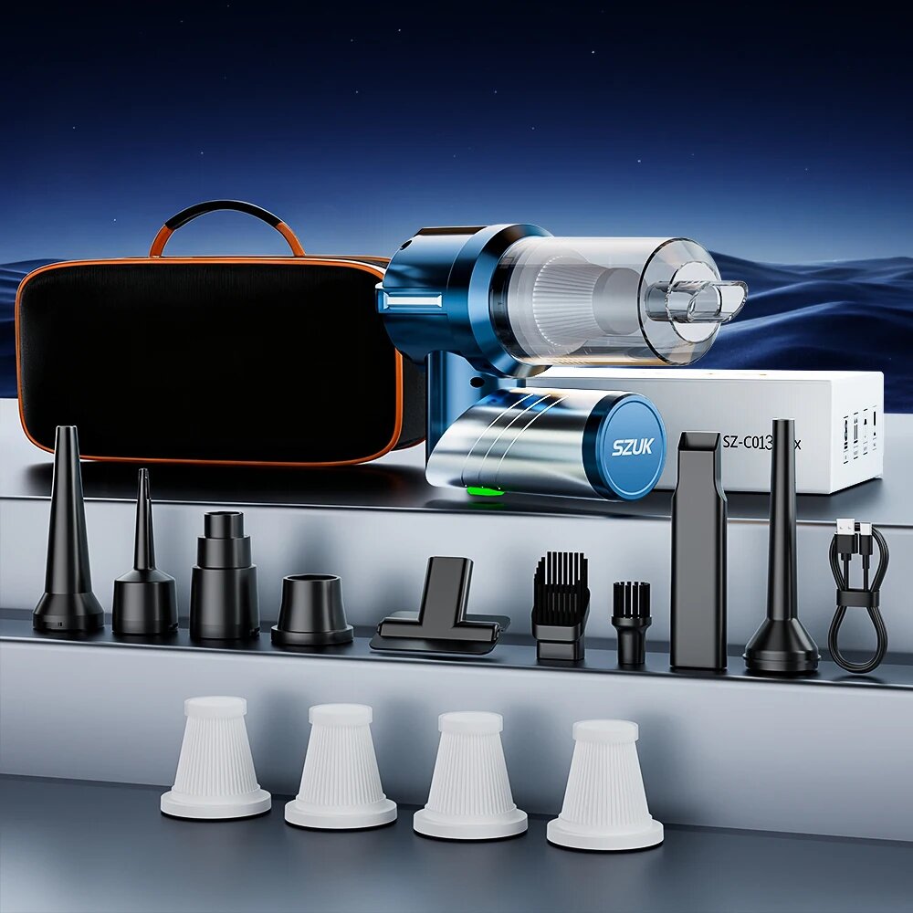 SZUK Портативный пылесос с поворотом на 90°, Мини-пылесос с складным дизайном и батареей 6000 мАч, Новый беспроводной пылесос с бесщеточным двигателем, Однократное удаление пыли кнопкой, Ручной пылесос для автомобиля, Max 4Hapa Bag