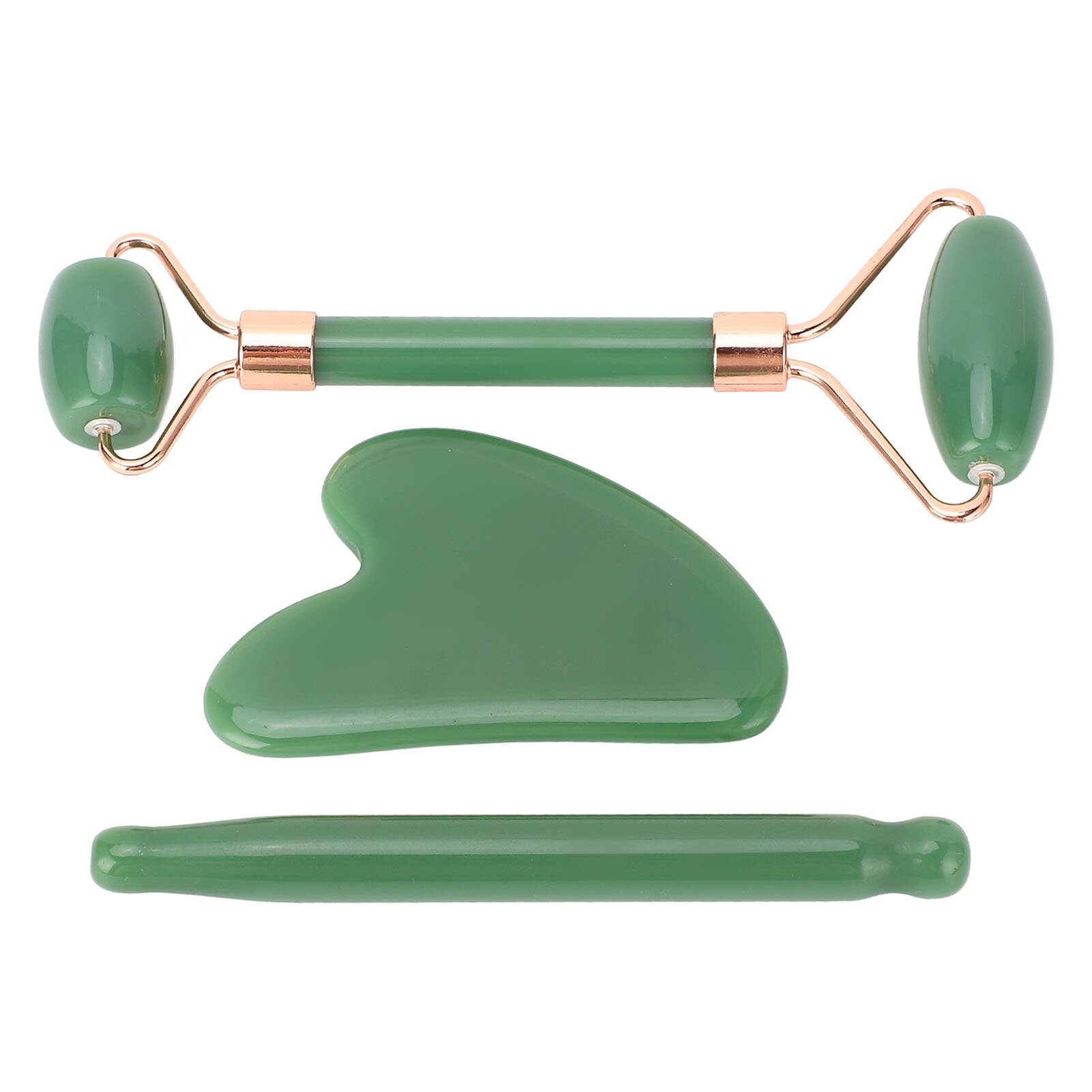 Набор из 3 инструментов для ухода за кожей лица Гуаша, уменьшающих отечность, улучшающих кровообращение, с нефритовым роликом, зеленый