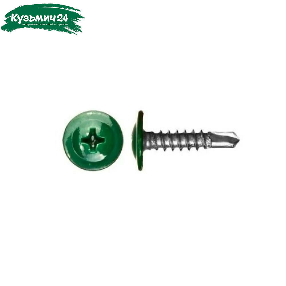 Саморез Жесть с прессшайбой сверло 4.2х19 мм, зеленый RAL6005, 14 шт, европодвес УТ-00010172
