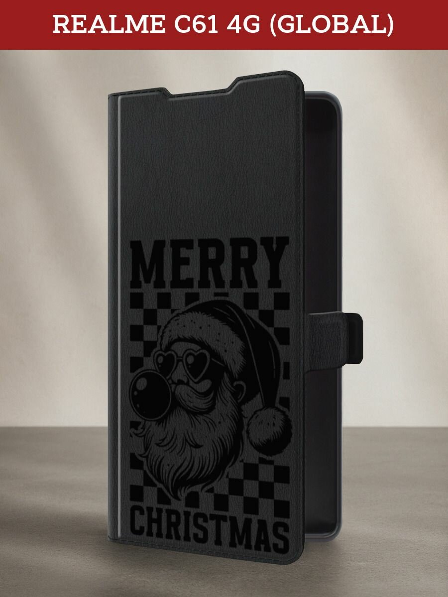 Чехол-книжка на Realme C61 4G (Global) / Реалми С61 4G с рисунком Крутой санта, черный