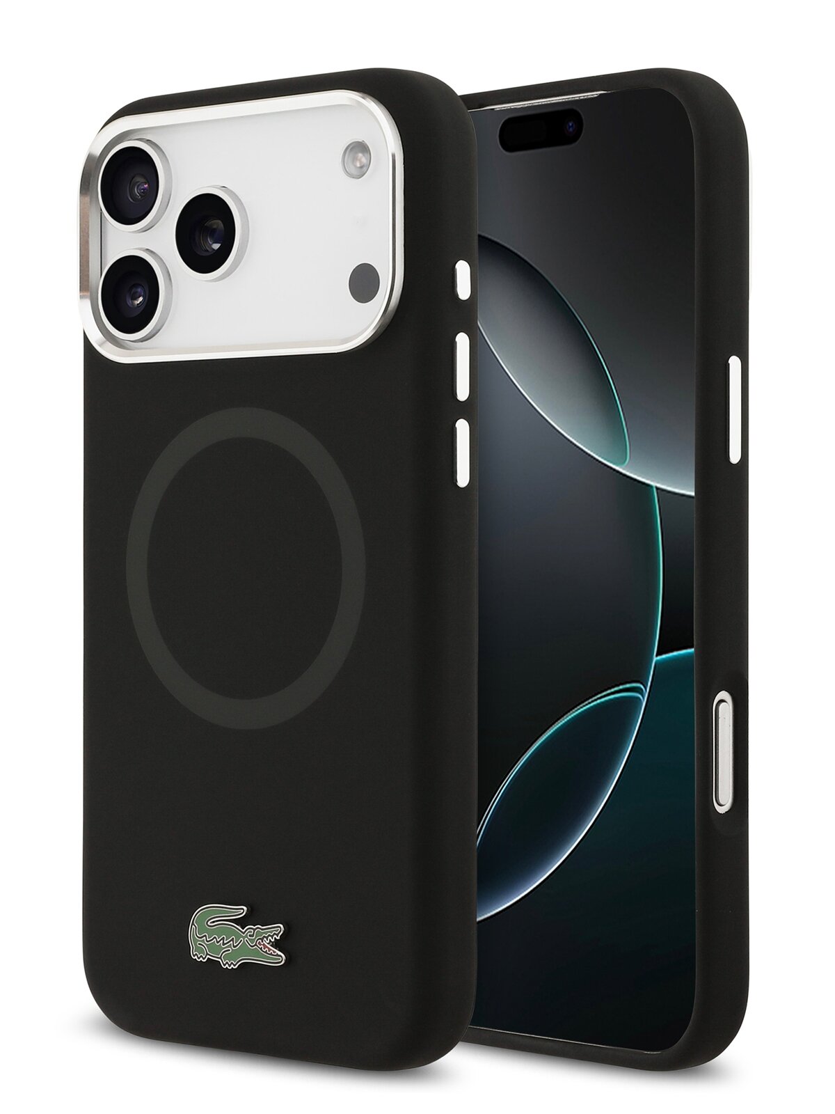 Lacoste силиконовый чехол с MagSafe для iPhone 17 Pro, Liquid silicone Lacquer Metal logo & Camera, черный
