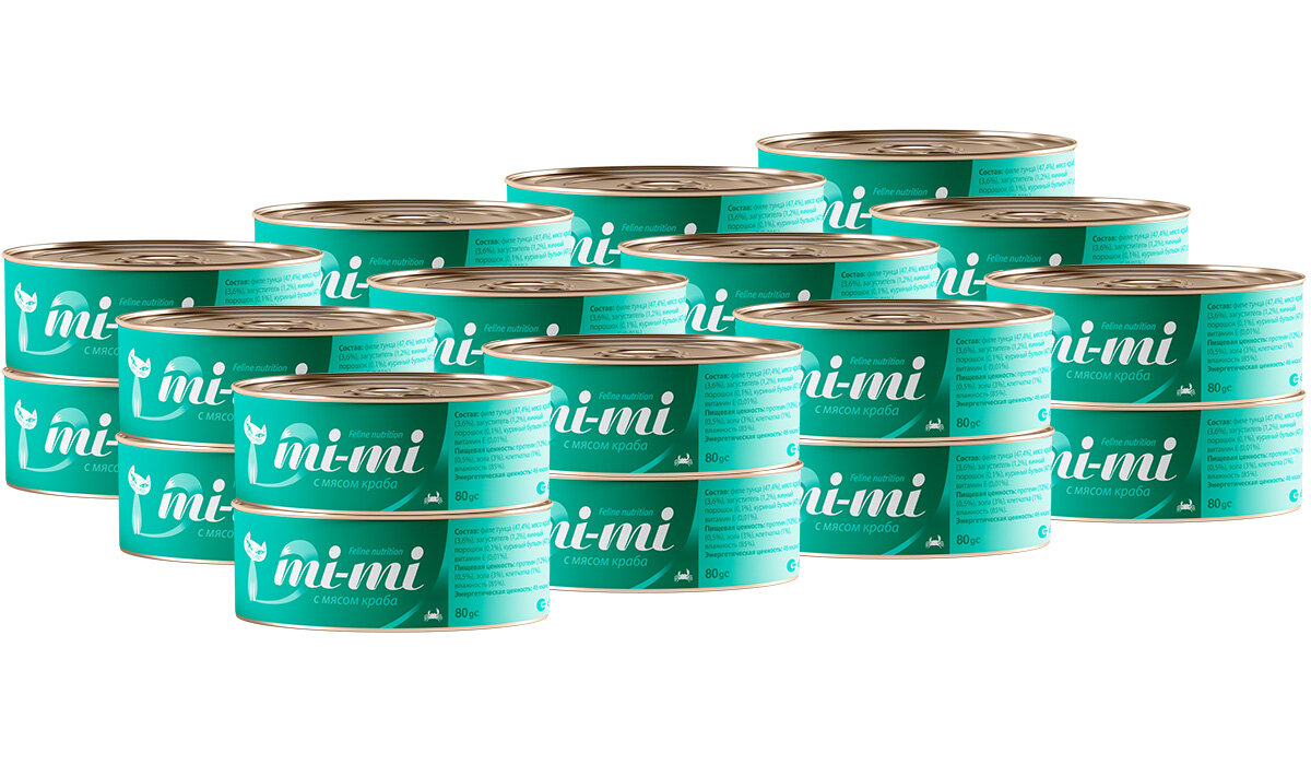 Корм влажный Mi-Mi для кошек с крабом в желе, 80 г х 24 шт