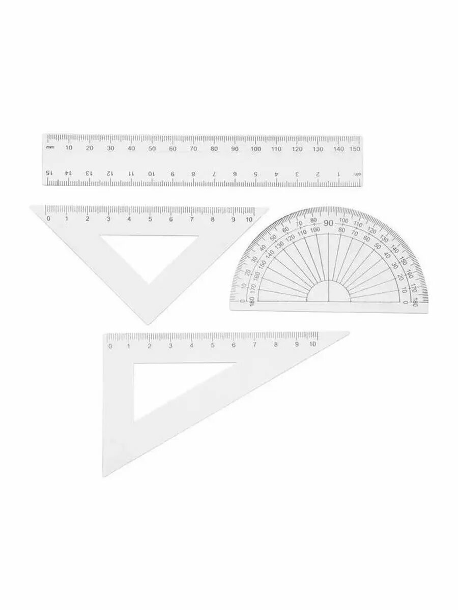 Набор чертежный 4 предмета (линейка 15 см, треугольник11 см/