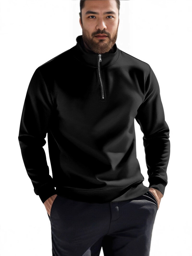 Осенне-зимний новый мужской свитер в стиле кэжуал плюс из бархата, воротник-стойка, черный, L