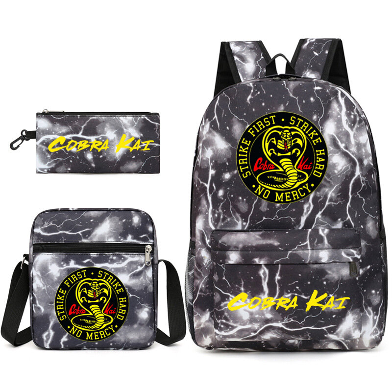 Детская школьная сумка из трех предметов для каратэ, повседневный рюкзак, студенческий рюкзак для мужчин и женщин, уличный рюкзак большой емкости с принтом