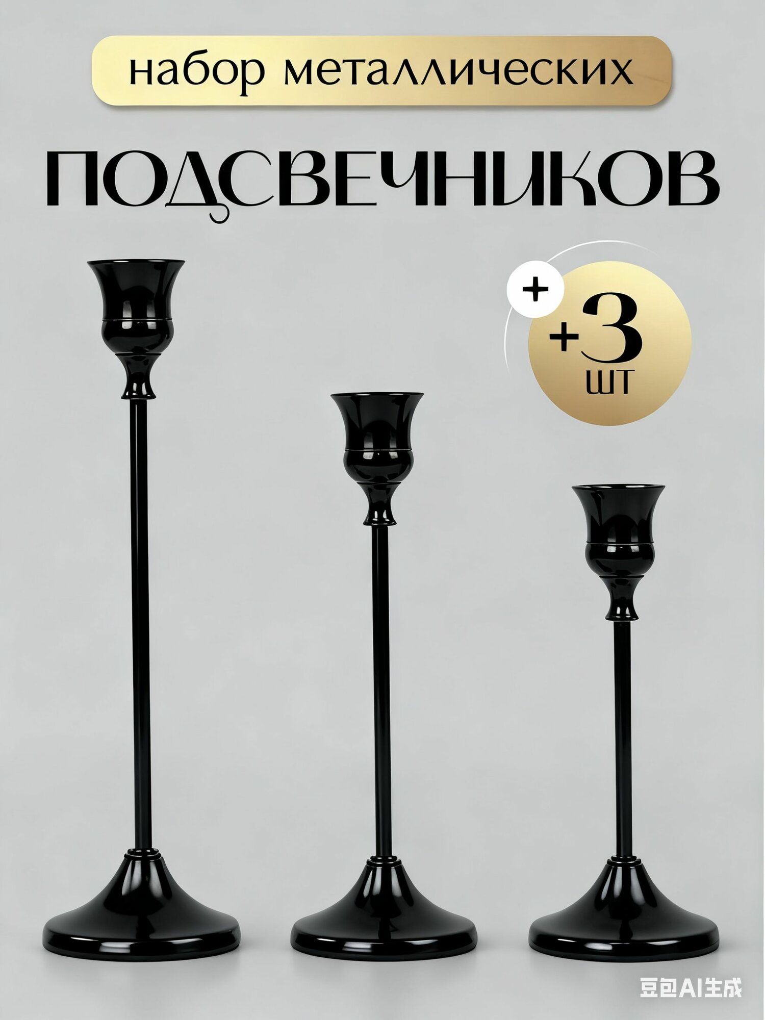 Подсвечник "черный" для 3 св, 3 шт