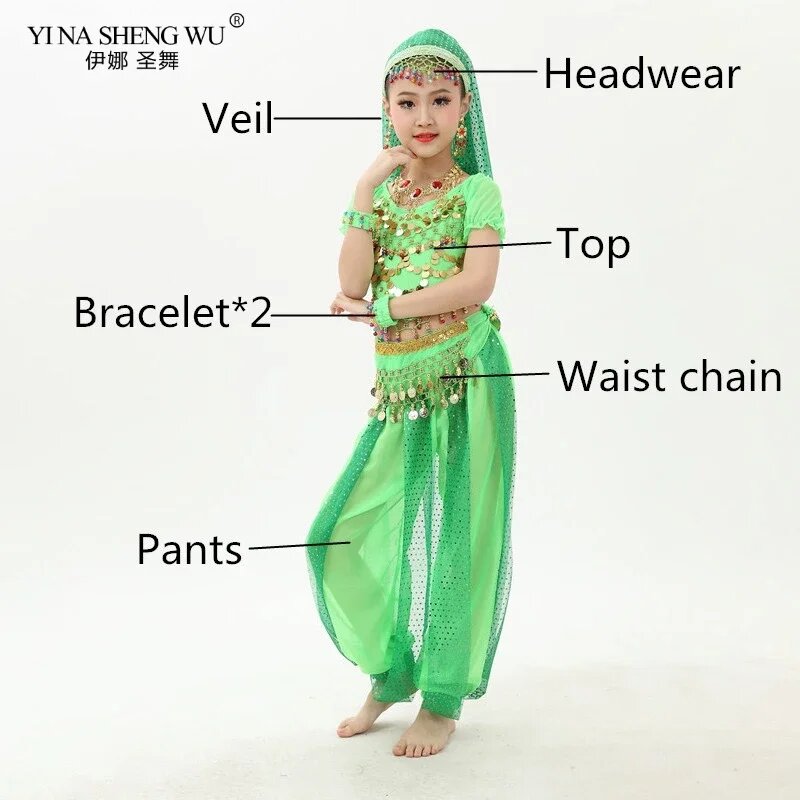 Детский костюм для танца живота YI NA SHENG WU 3 предмета М, 6pcs Green