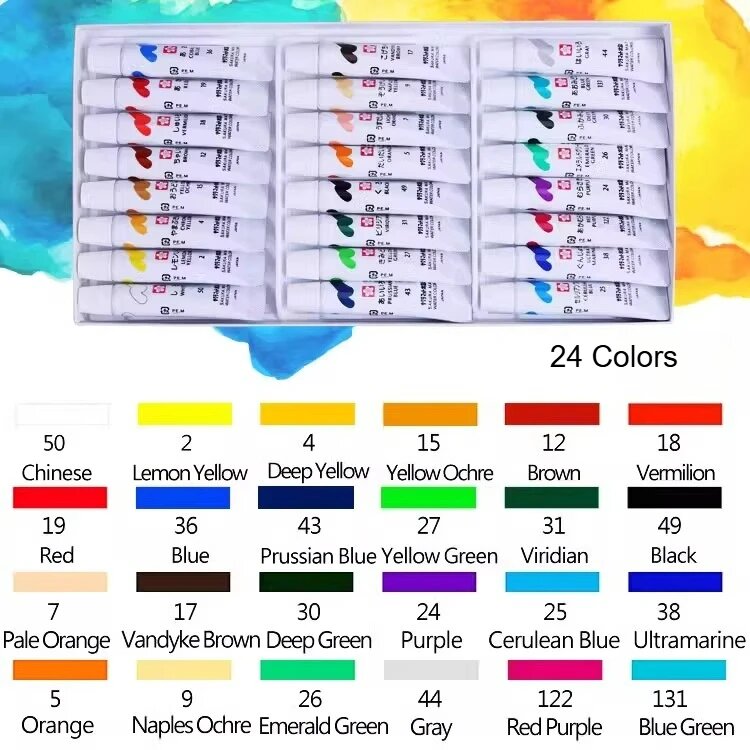 Набор Полупрозрачных Акварельных Красок SAKURA (Япония) В Тюбиках, 12/18/24 Цвета, Художественный Инструмент Для Студентов