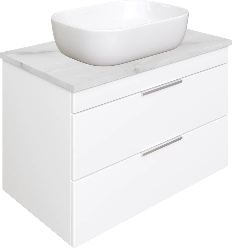 Тумба с раковиной STWORKI Копенгаген 80 подвесная, 76, 2 см, со столешницей, белая, глянцевая, с отверстием под смеситель, из МДФ, с ящиками, раковина для ванной фарфоровая, прямоугольная