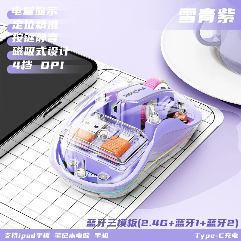 Планшетный ПК Type-C/USB-интерфейс 2,4G беспроводная Bluetooth-мышь для домашнего офиса прозрачный внешний вид ноутбук