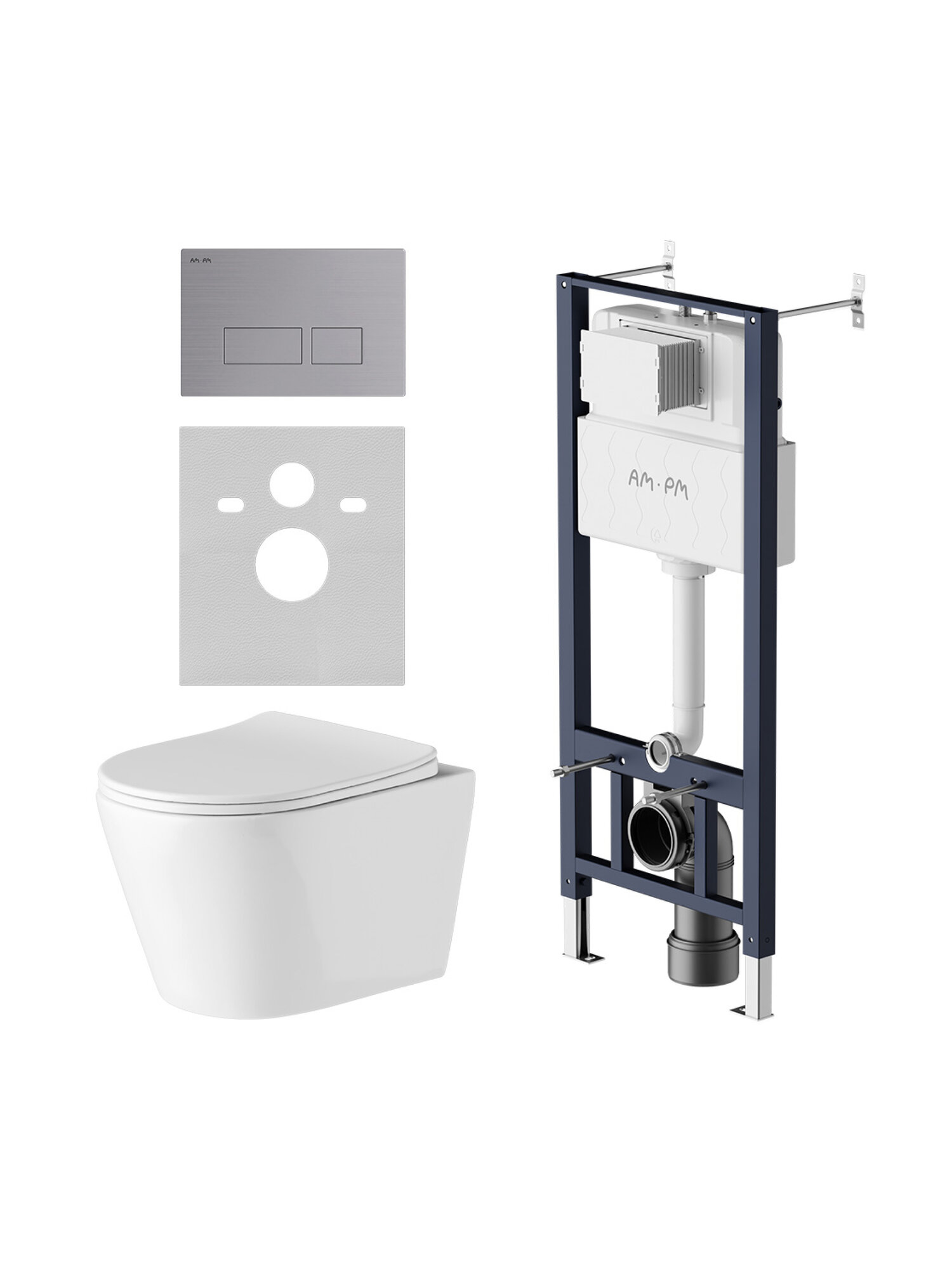 Инсталляция с подвесным унитазом Damixa Octans, клавиша цвет матовый никель