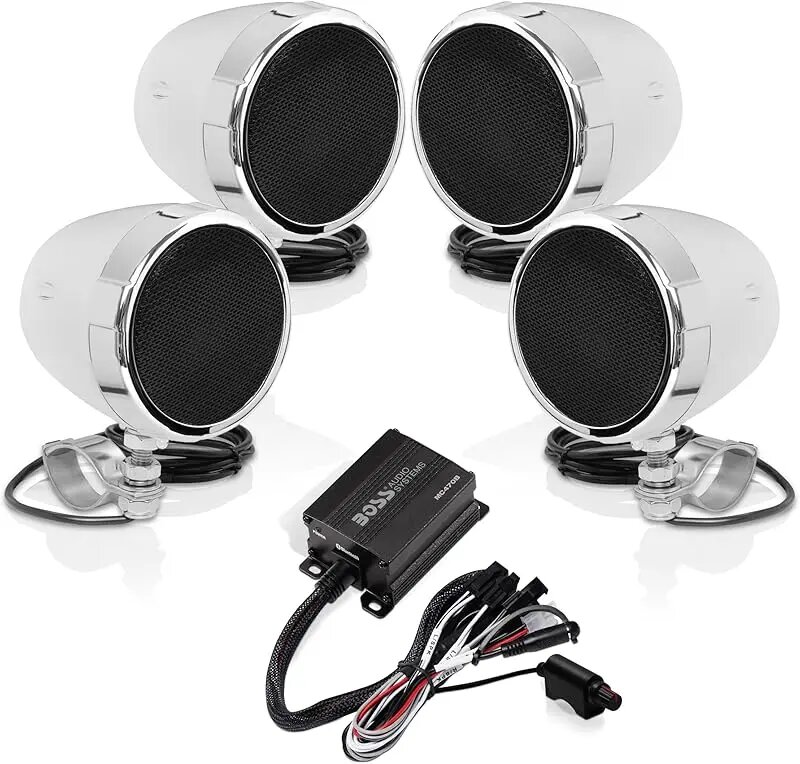 Аудиосистемы BOSS MC470B 3-дюймовые полнодиапазонные динамики и усилитель для мотоцикла Звуковая система - 2-канальный усилитель Bluetooth, погода