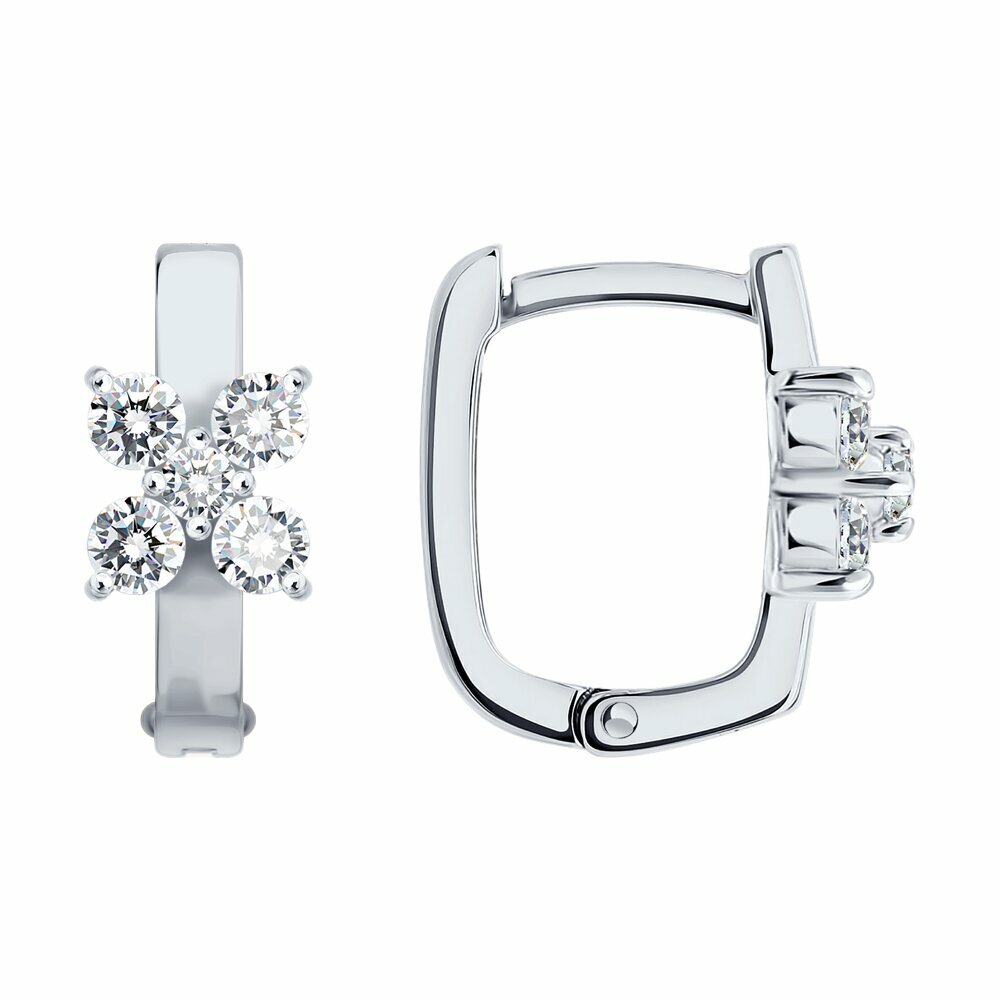 Серьги конго, белое золото, 585 проба, фианит