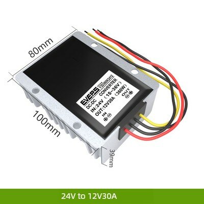 Преобразователь DC-DC 24В в 12В, 30А, сверхбольшой алюминиевый корпус для систем транспорта