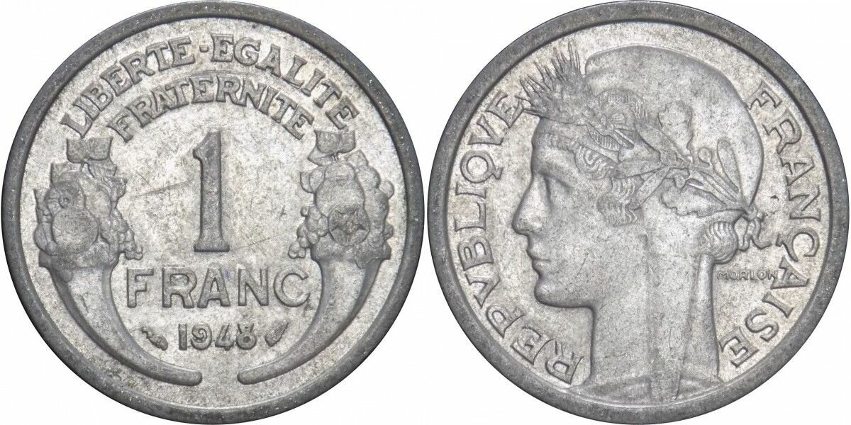 Франция 1 франк, 1941 - 1959 Мариана XF