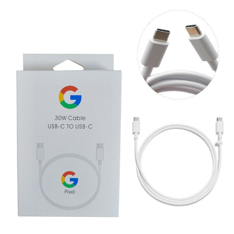 Компактное зарядное устройство 30w с двумя выходами type-c и совместимостью с google pixel 6 pro, зарядный кабель
