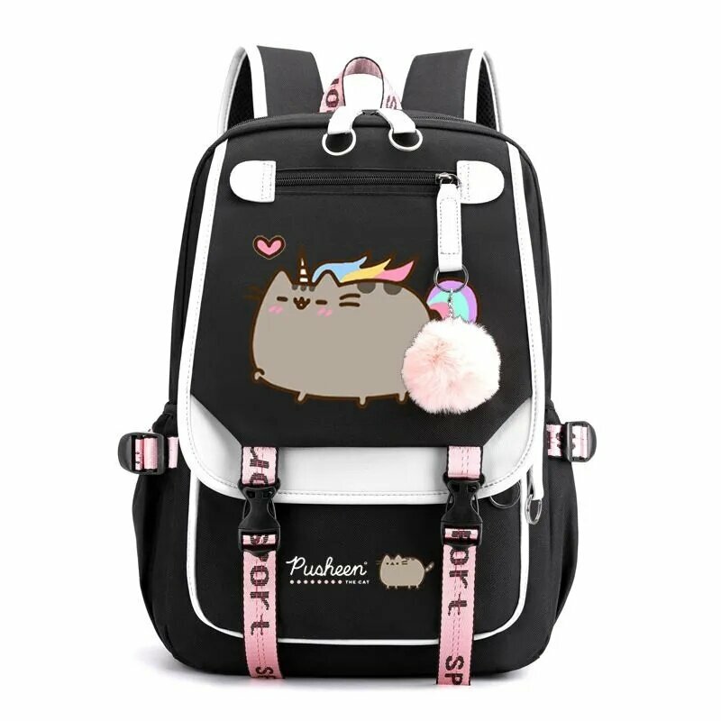 Рюкзак школьный повседневный для девочки с пушистым брелком. Pusheen Пушин-подарок
