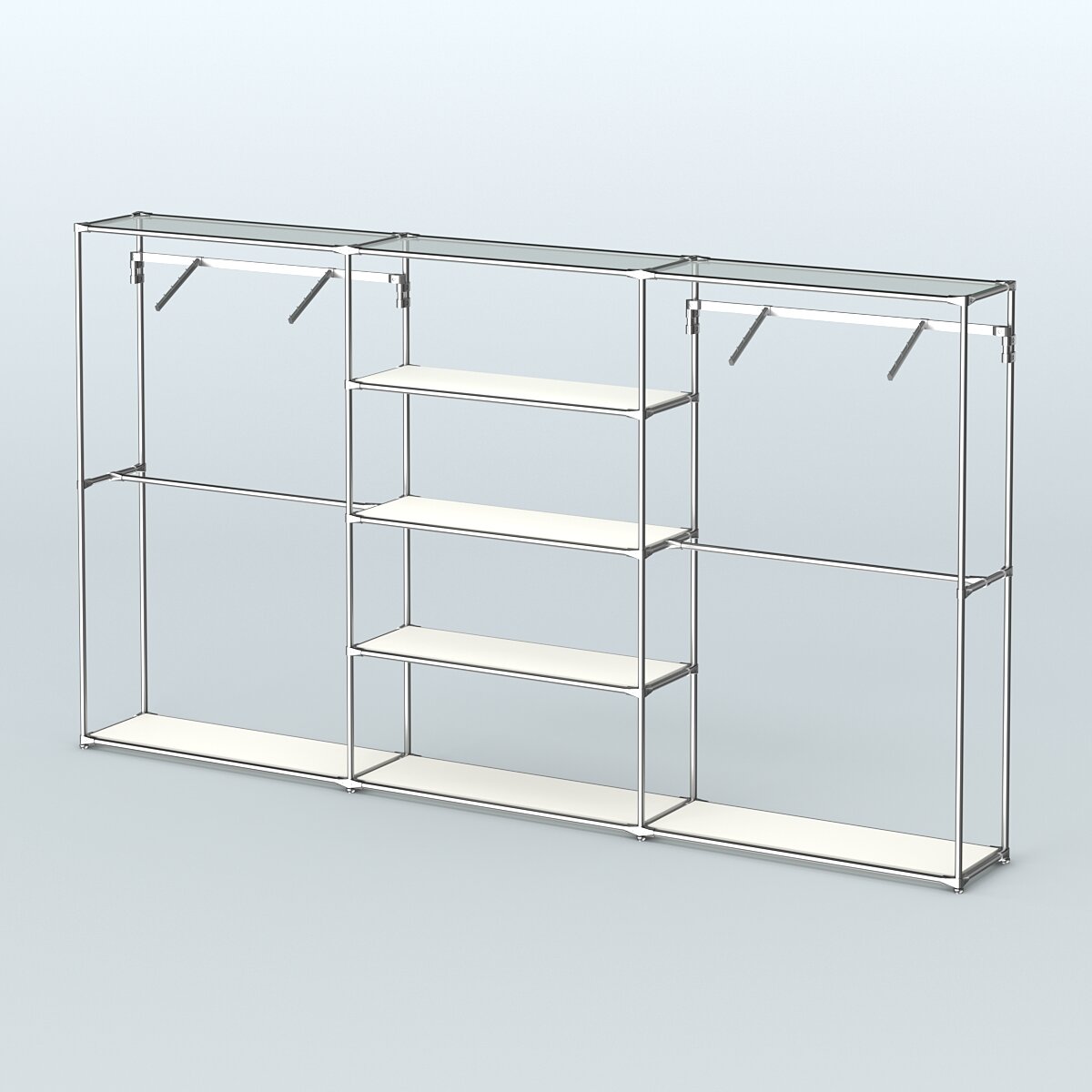 Торговая система хром без ДСП 3600 мм с полками ДСП и поручнями №10, Белый