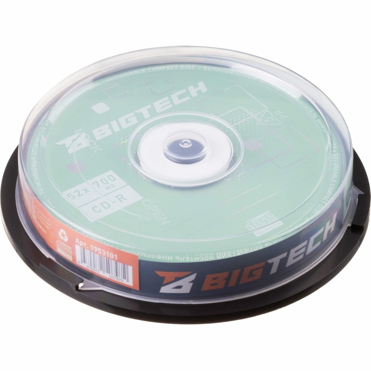 Оптический диск CD-R Bigtech YCDRB004 700Мб, 52х, 10шт. cake box (1953101)