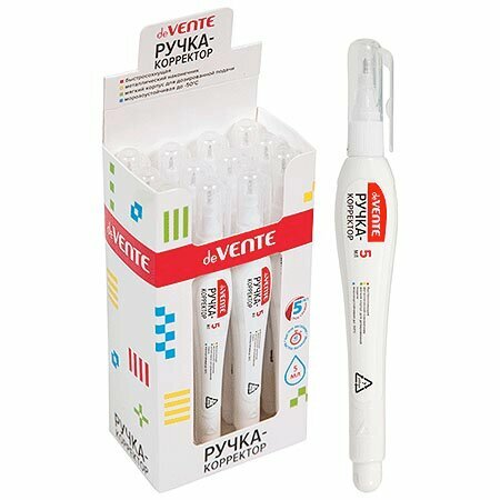 Корректирующая ручка "deVente" 5мл, металлический наконечник, на спиртовой основе, быстросохнущая, 12 штук