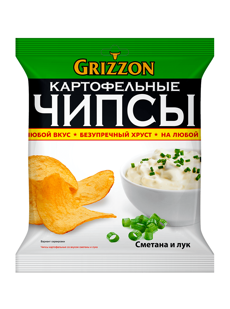 Чипсы картофельные Сметана и лук Grizzon 80 гр, 3 шт.