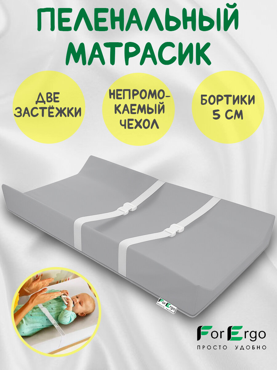 Матрас пеленальный непромокаемый, с бортиками и ремнями безопасности