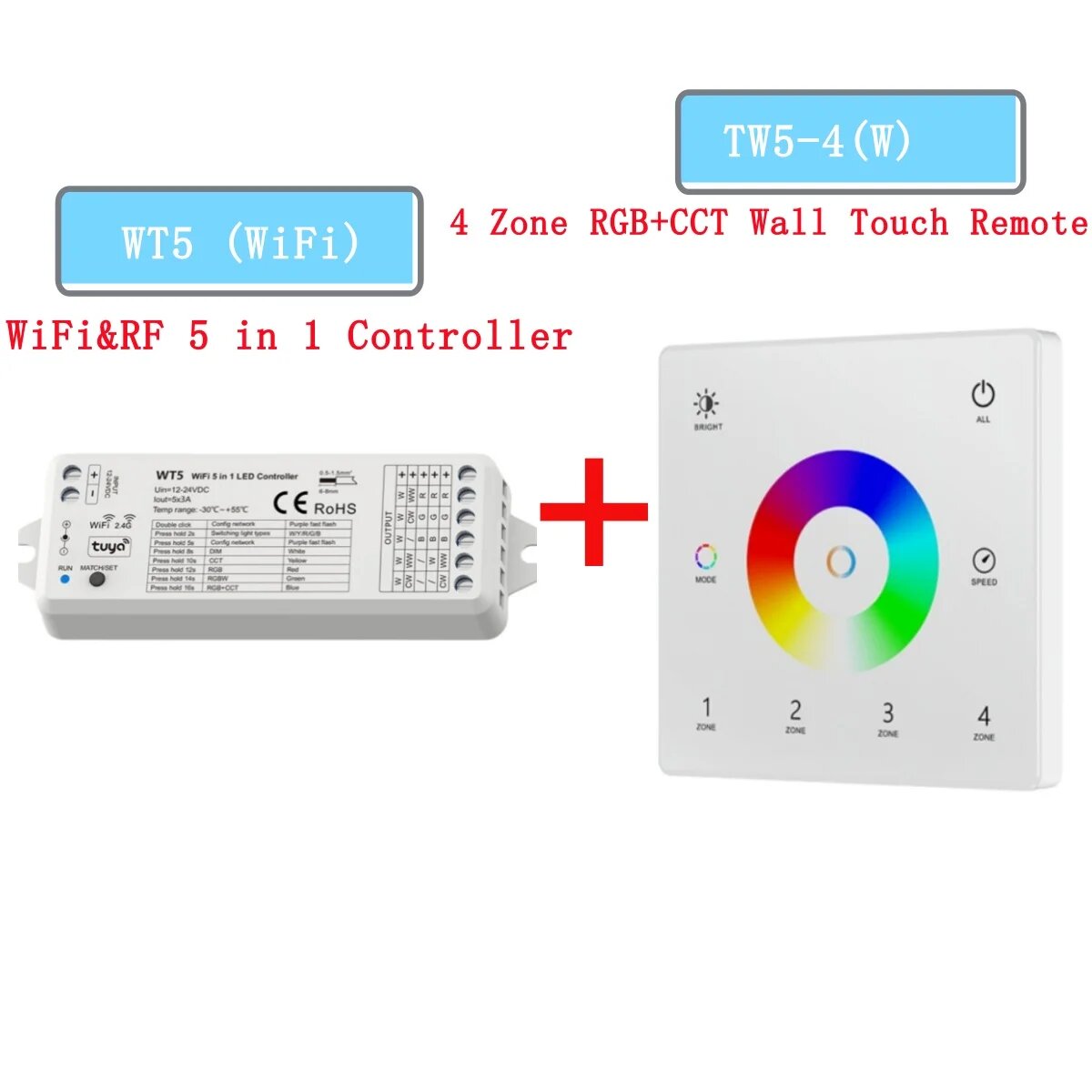 WT5 WiFi RGB+CCT 4-зонный контроллер с сенсорной панелью