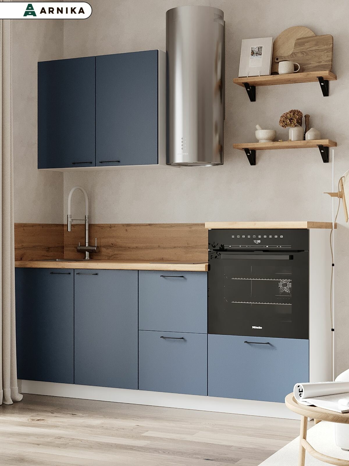 ARNIKA Кухонный гарнитур со столешницей "Дакия" 1,9м х 2,4м, цвет ежевика (синий), фасад пленка ПВХ