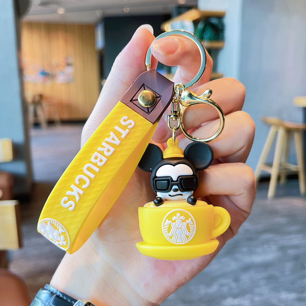 Креативный брелок в виде кофейной кружки Starbucks, клубничный мишка, милые куклы Микки и Минни Маус для сумки, подвеска на машину, подвеска в виде кружки Starbucks, Микки Маус