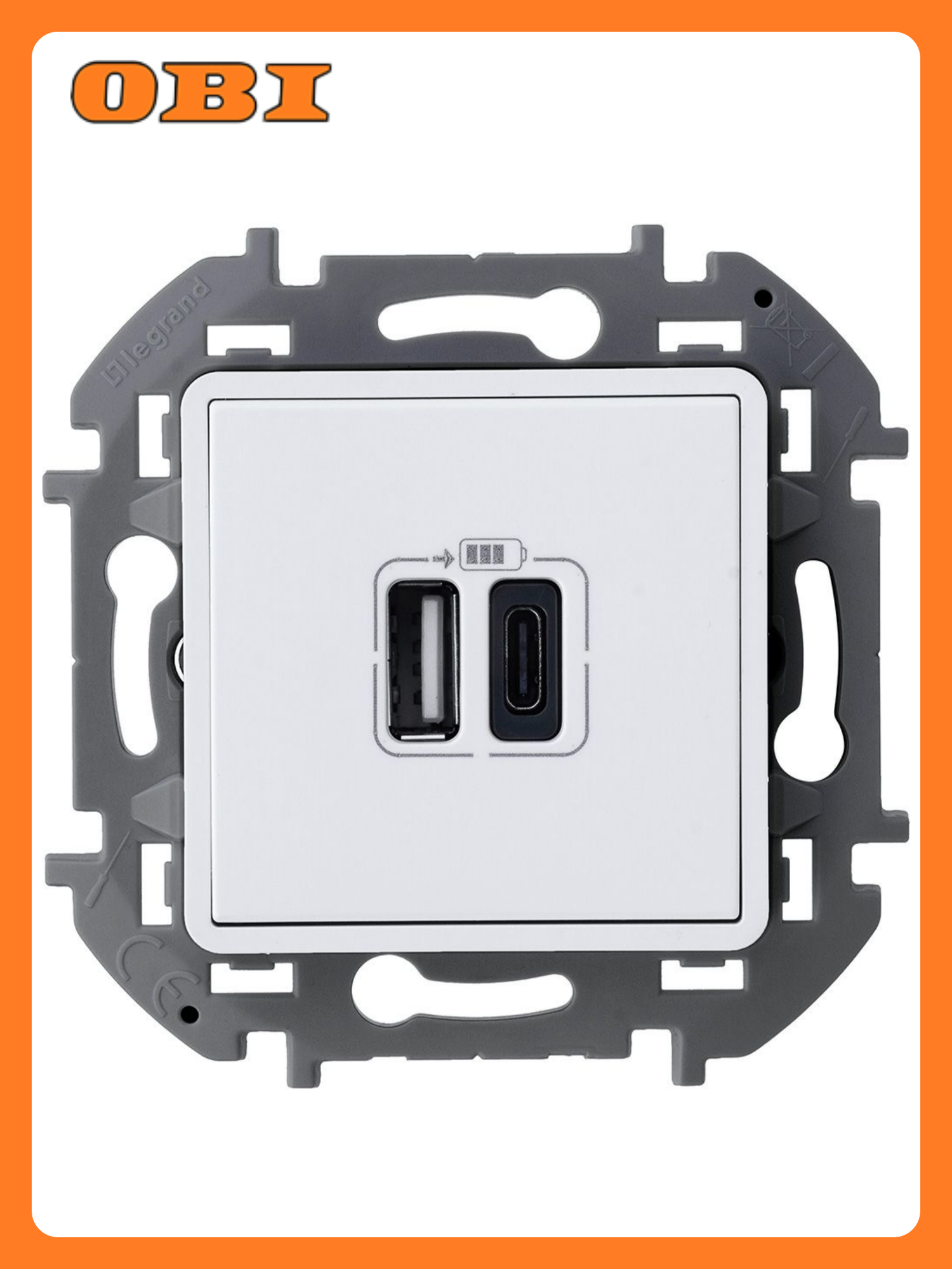 Розетка Legrand Inspiria СП2ХUSB, с зарядным устройством, белая