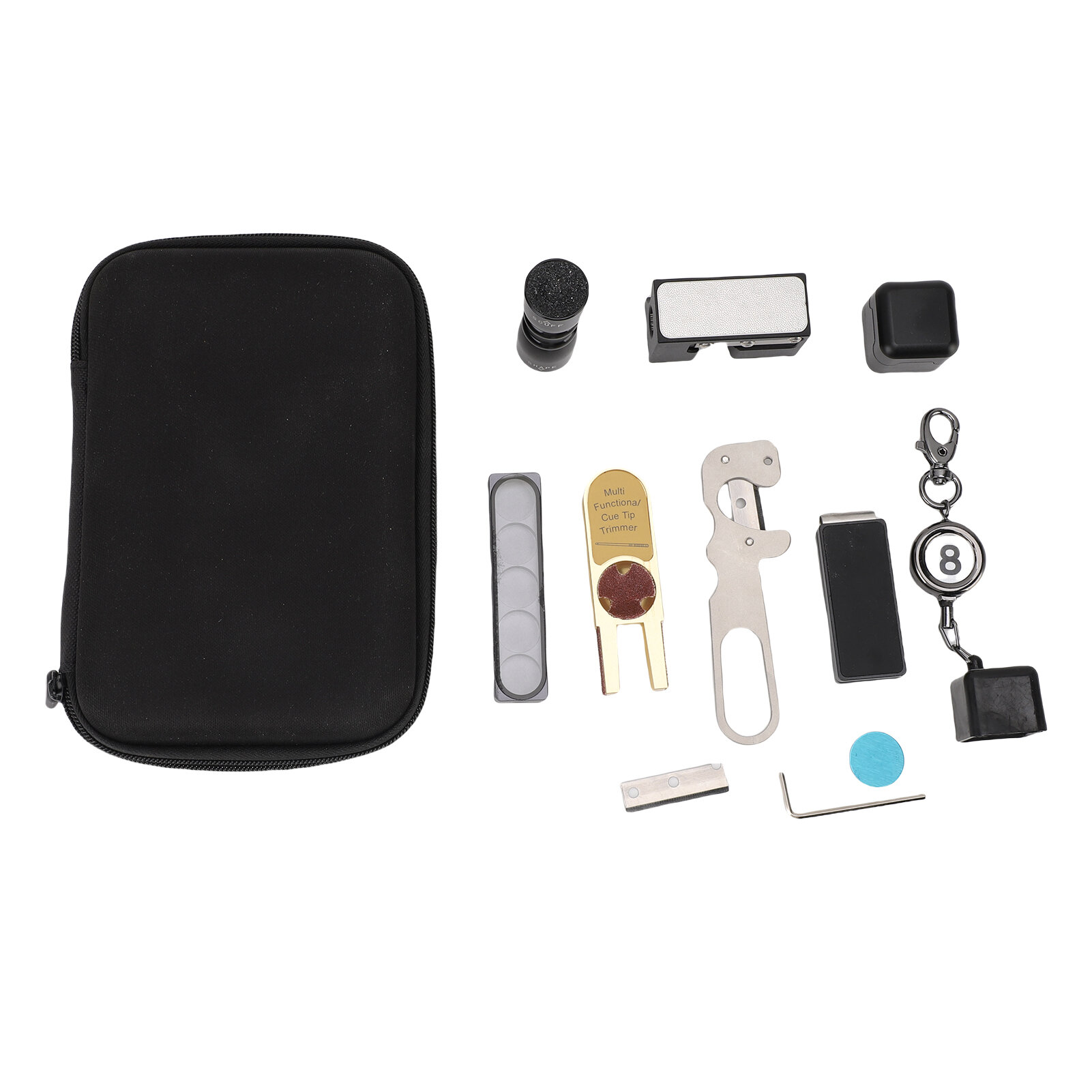 Многофункциональный набор аксессуаров для бильярда: инструмент для придания формы наконечнику кия, шлифовальная машинка, держатель для мела с ременным зажимом для любителей снукера.