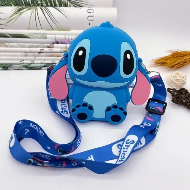 Милая силиконовая сумка через плечо Disney Stitch с регулируемым плечевым ремнем, застежкой-молнией и карманом для монет.
